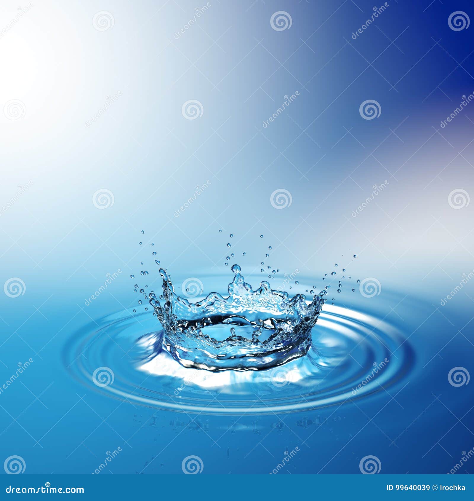 Water Splash in Dark Blue Color with a Drop of Water Flying from Above ...