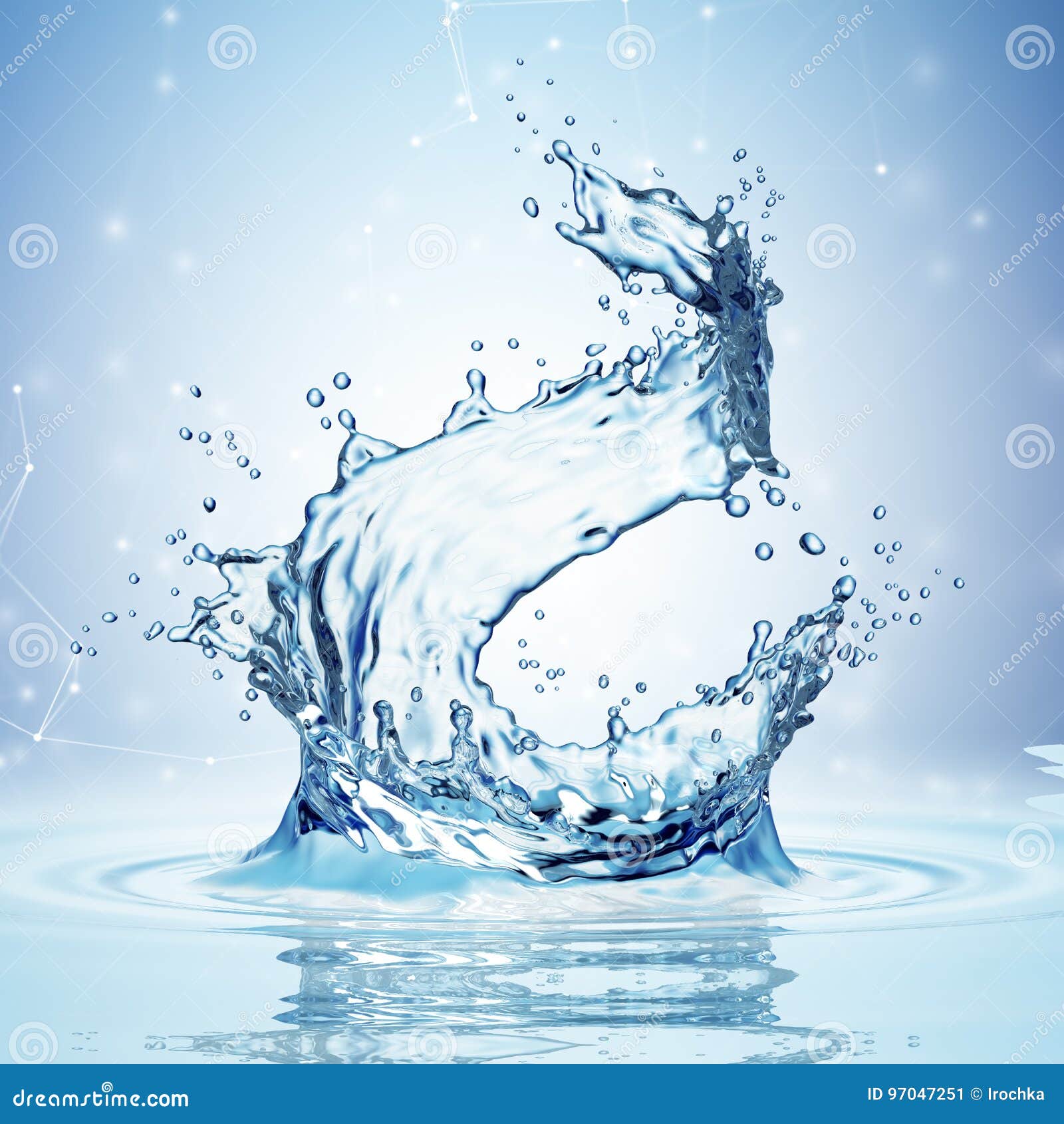 Water Splash in Dark Blue Color with a Drop of Water Flying from Above ...