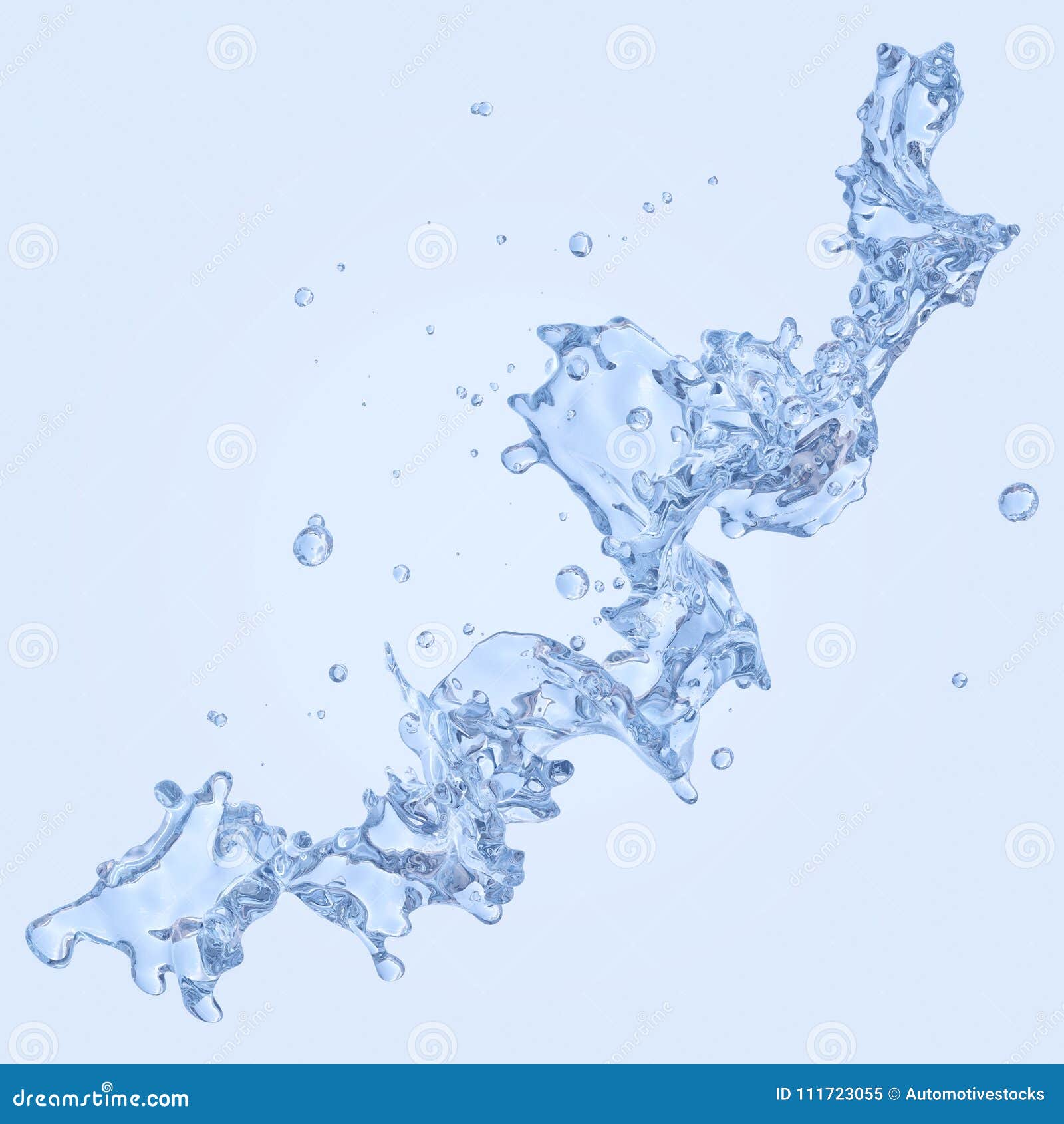 Water Splash with Water Droplets Isolated. 3D Illustration Stock ...