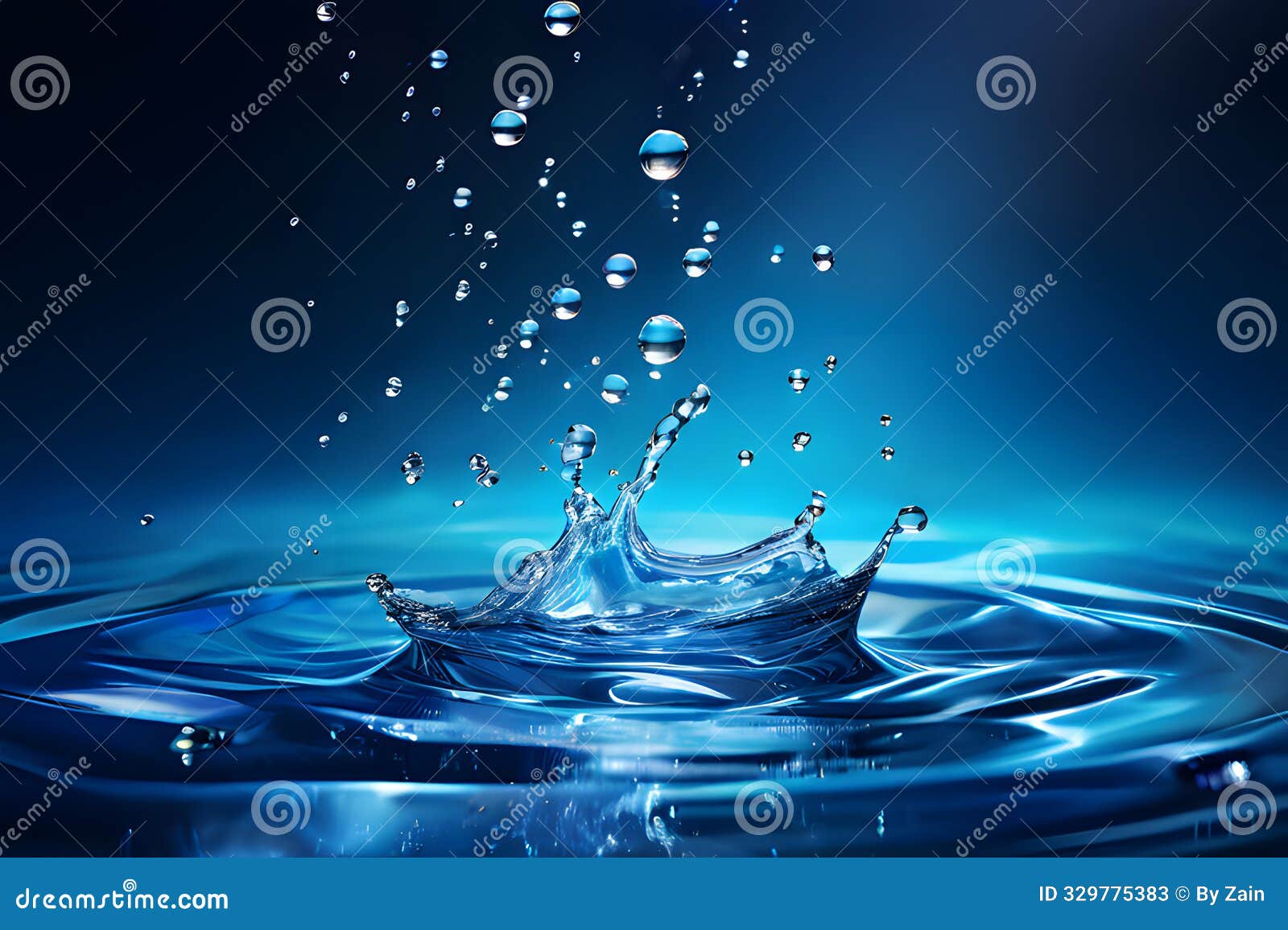 Water Splash with Droplets in Mid-air Blue Background Stock ...
