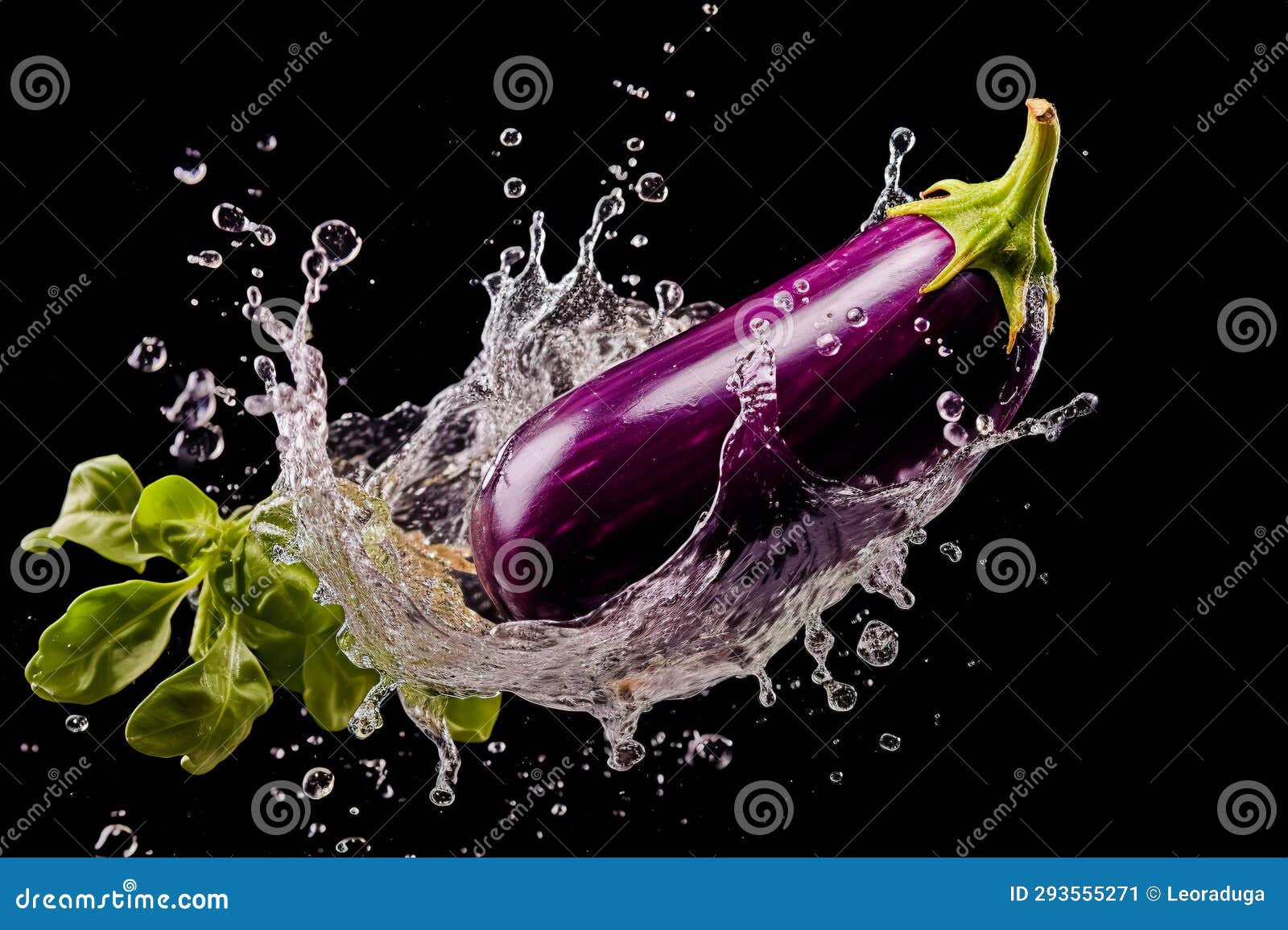 Water Splash with Eggplant on Black Background Stock Illustration - Illustration of single ...