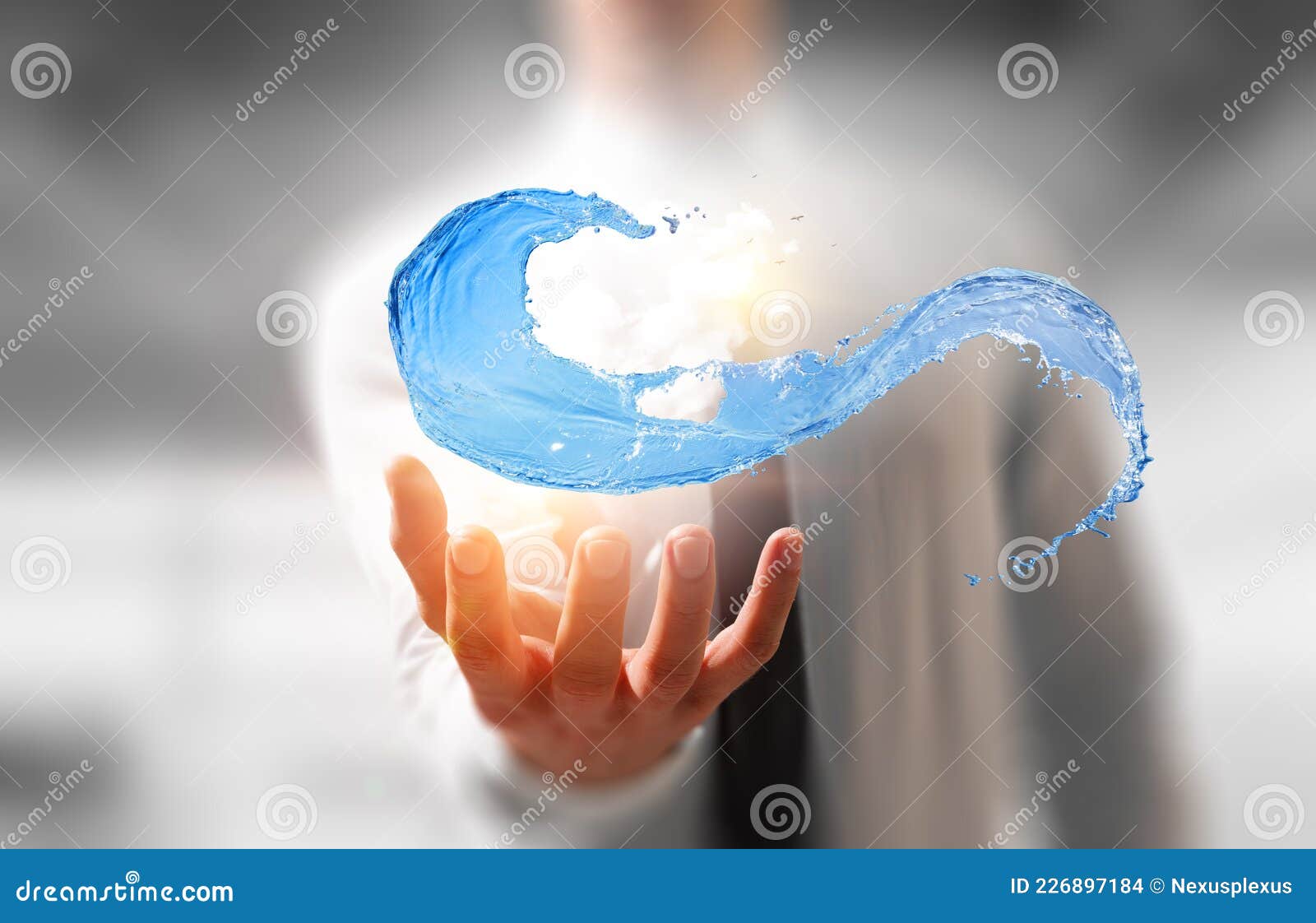 Hands with Water Splash . Mixed Media Stock Photo - Image of water ...