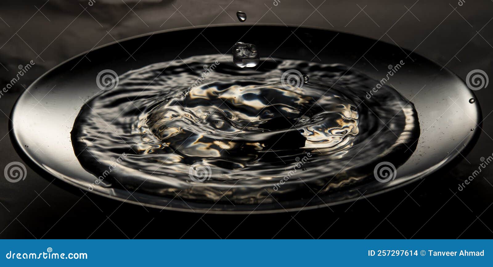 Water Splash Inside a Dark Metal Plate Closeup View Stock Photo - Image ...