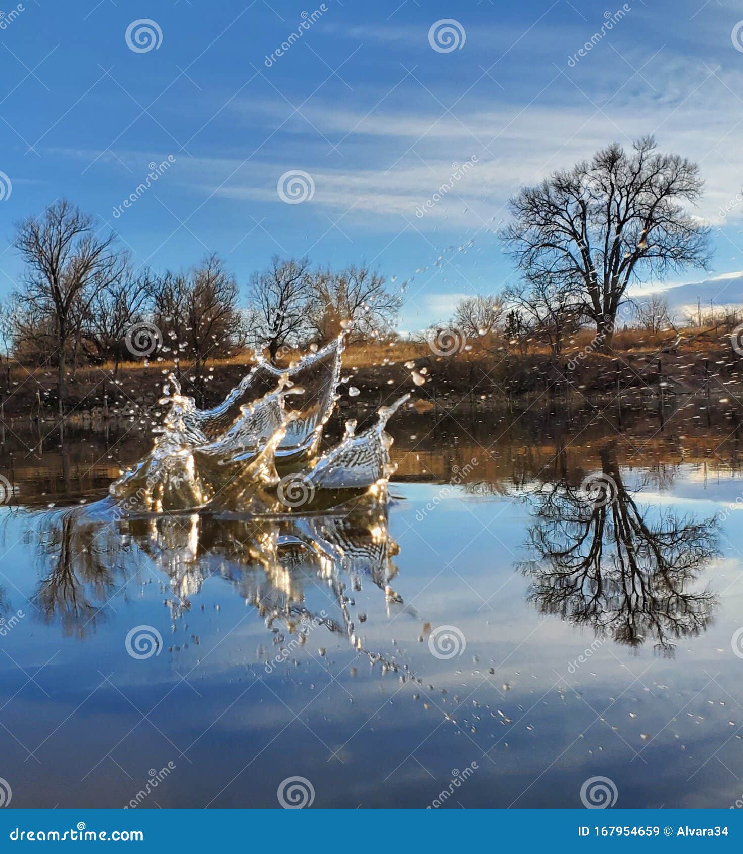 Water splash on the lake stock image. Image of skies - 167954659