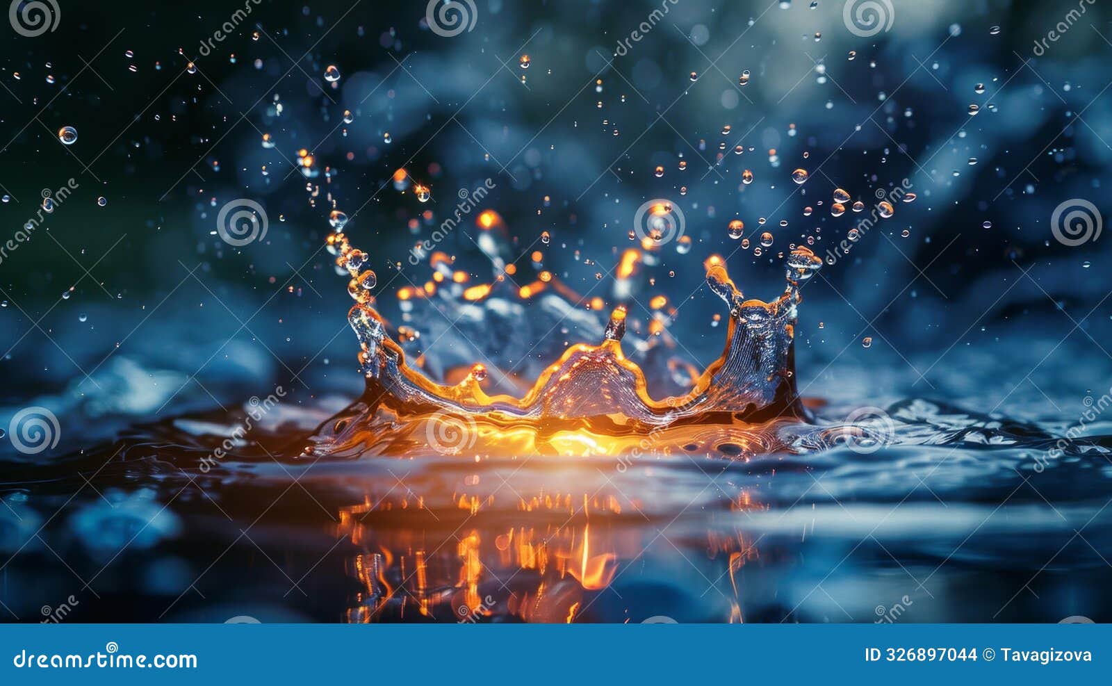 Water Splash in Motion with Fiery Reflections - Generative Ai Stock ...