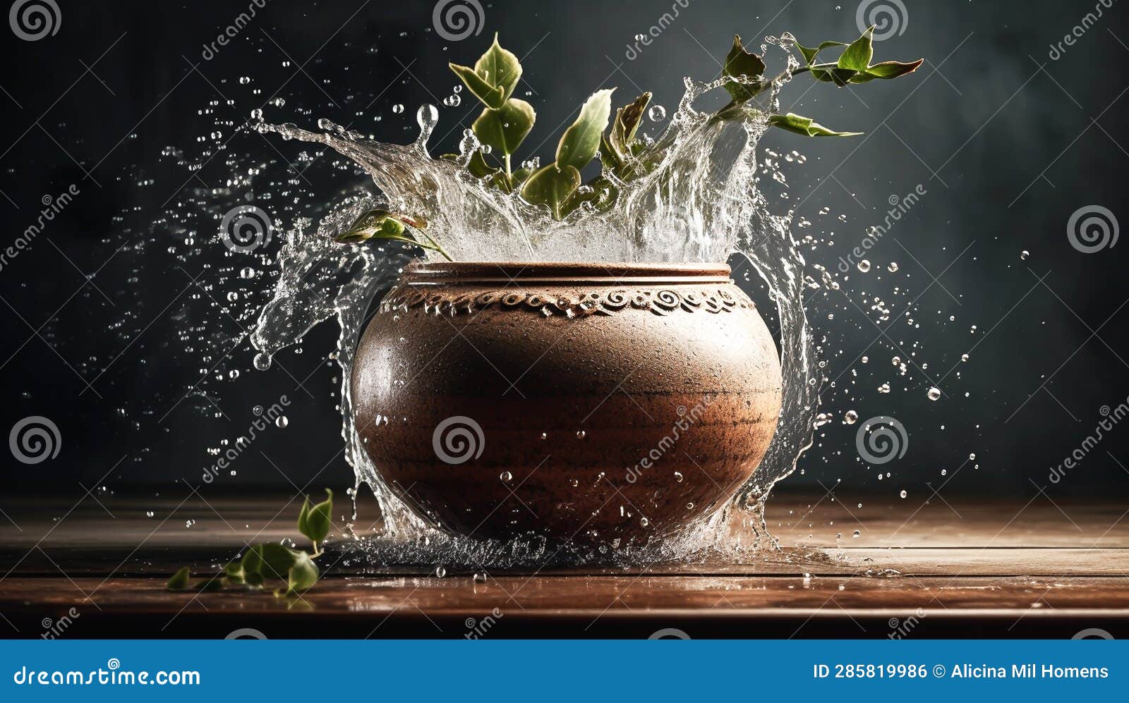 Water Splash in a Pot with a Plant. AI Generated Stock Illustration ...