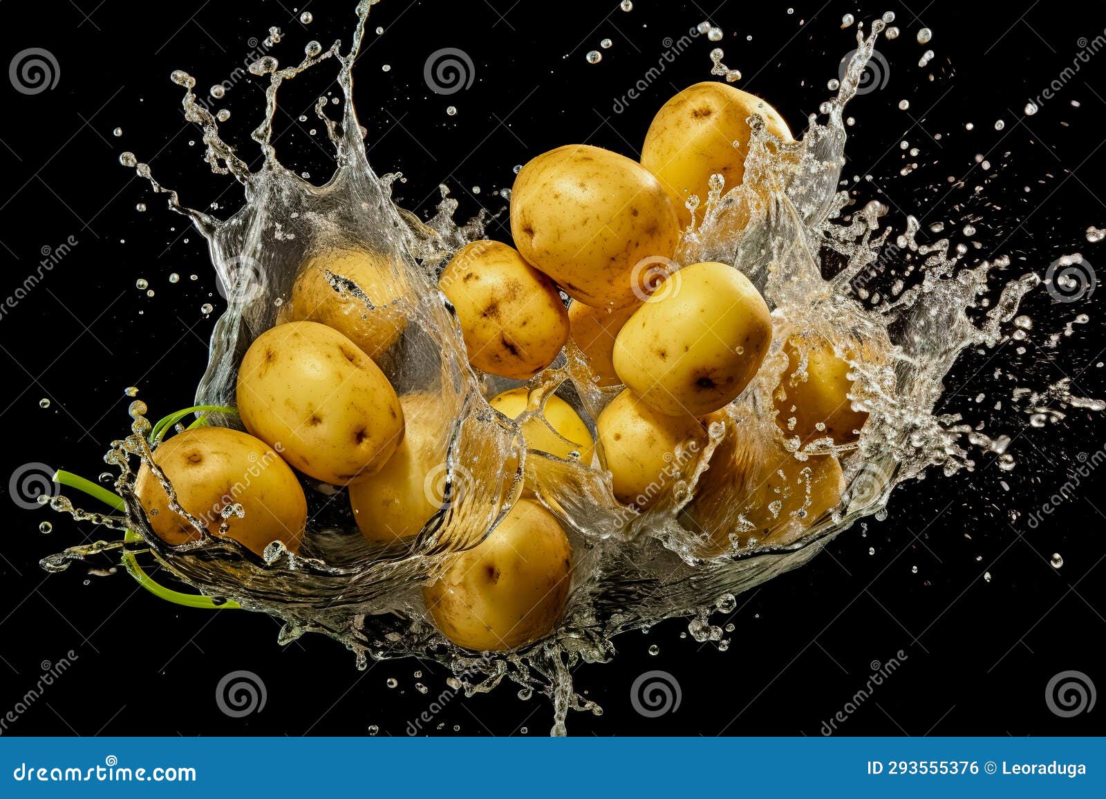 Water Splash with Potatoes on Black Background Stock Illustration ...