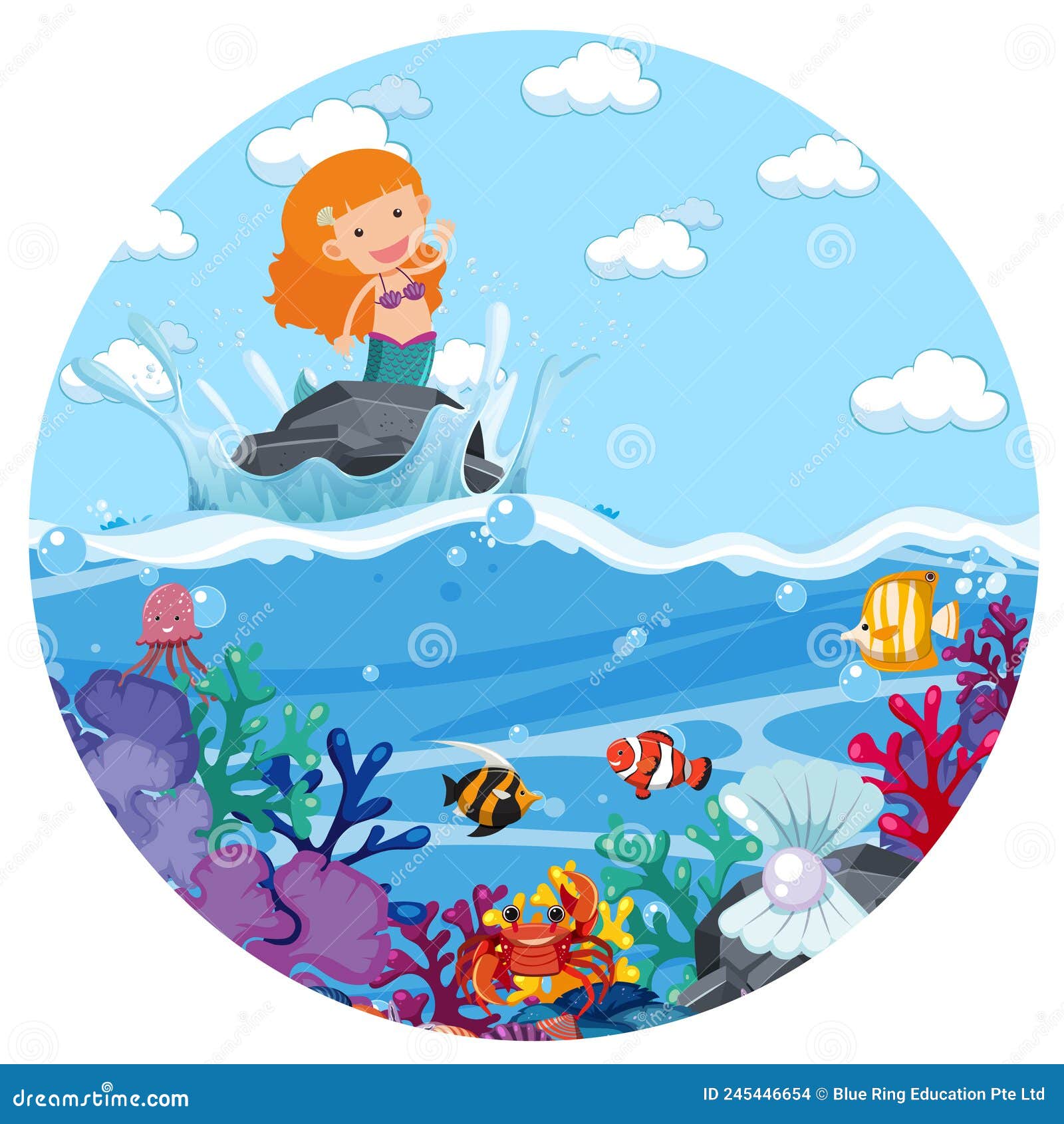 A Water Splash Scene with Mermaid on a Stone Stock Vector ...