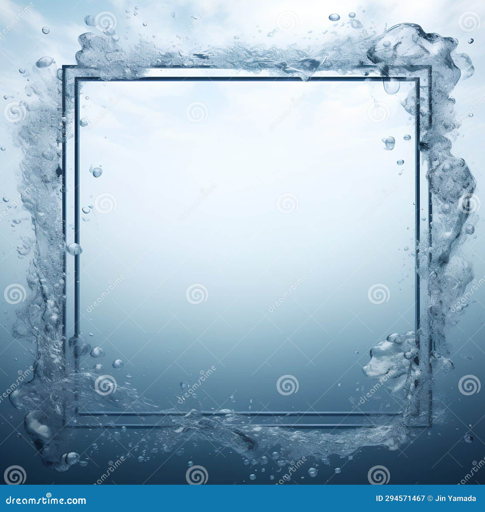 Water Splash with Square Frame on Blue Background. 3d Illustration ...