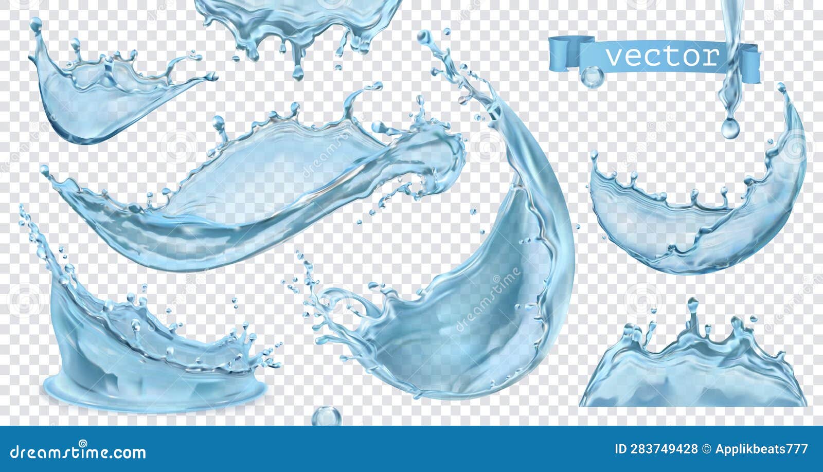 Water Splash with Transparent. 3d Vector Realistic Set of Objects Stock ...