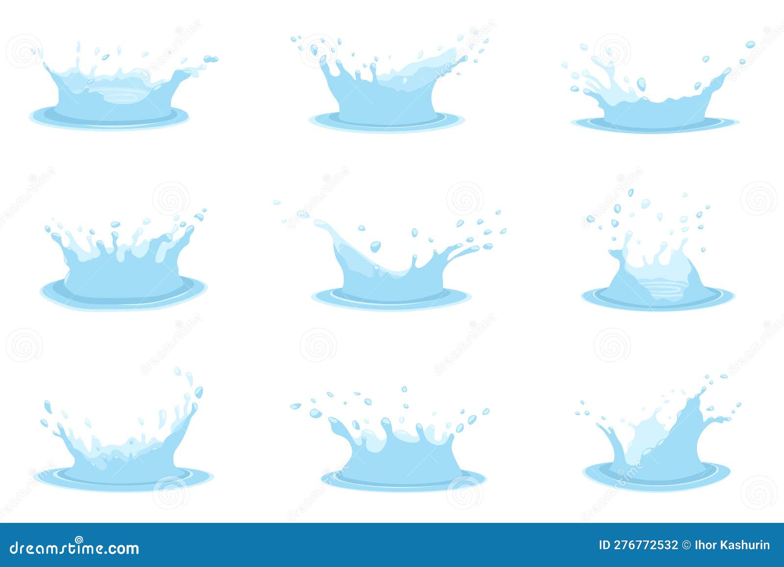 Water Splashes Collection. Water Splash Cartoon Blue Splashing. Stock ...