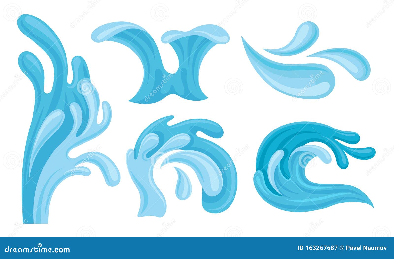 Water Splashes in Different Shapes and Forms Vector Illustration Set ...