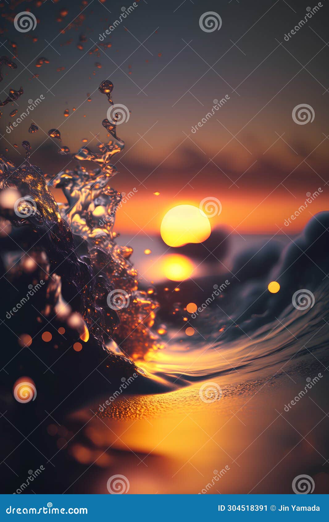 Water Splashes and Sun at Sunset. 3d Render Illustration Stock ...