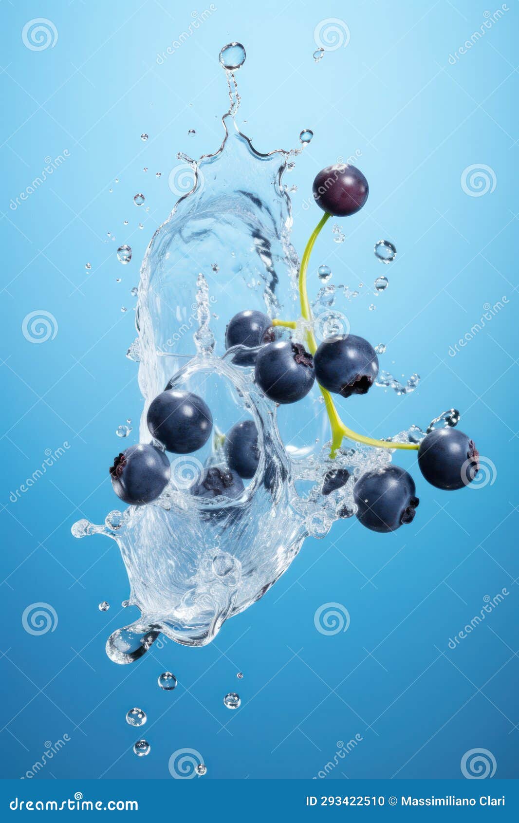 Water Splashing on Blueberry Over Blu Background. Generative Ai Stock ...