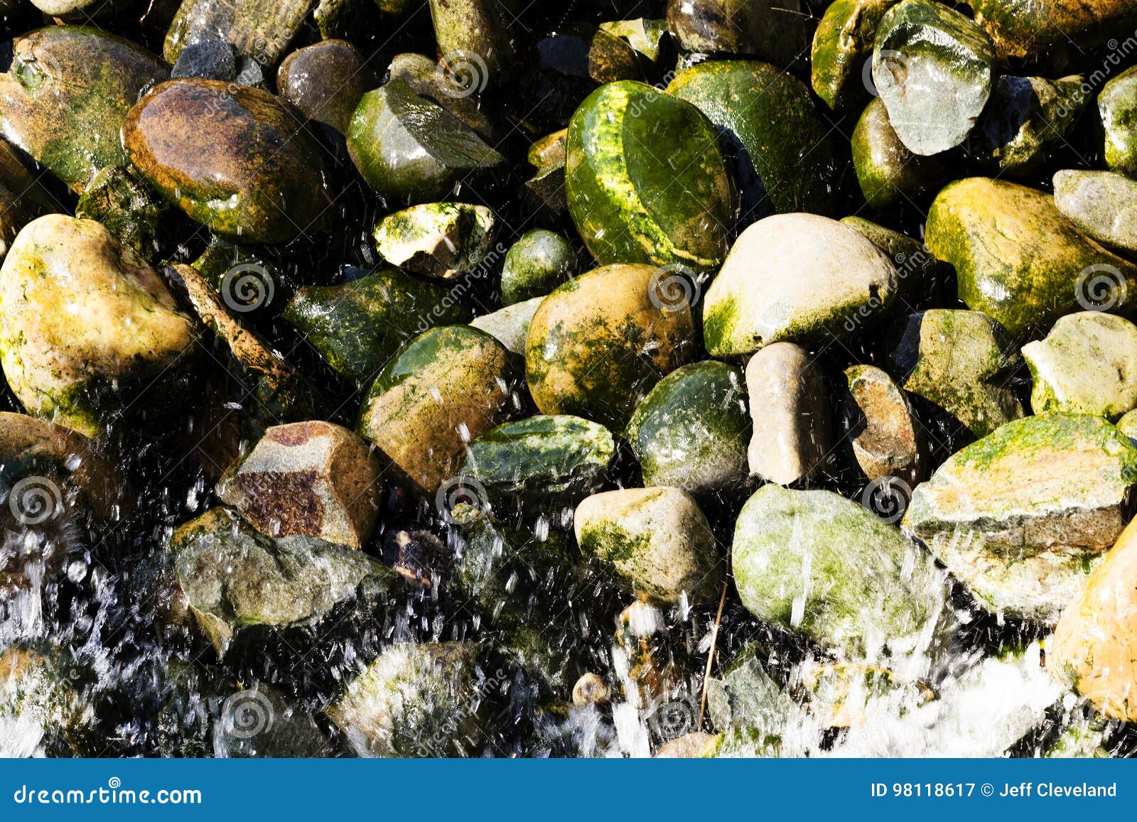 Water Splashing on Moss Covered River Rocks Stock Image - Image of ...