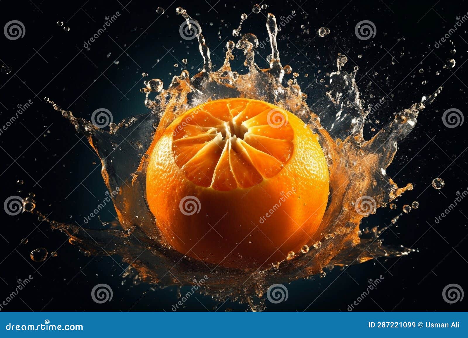 Water Splashing on an Orange Surface. AI Stock Illustration ...