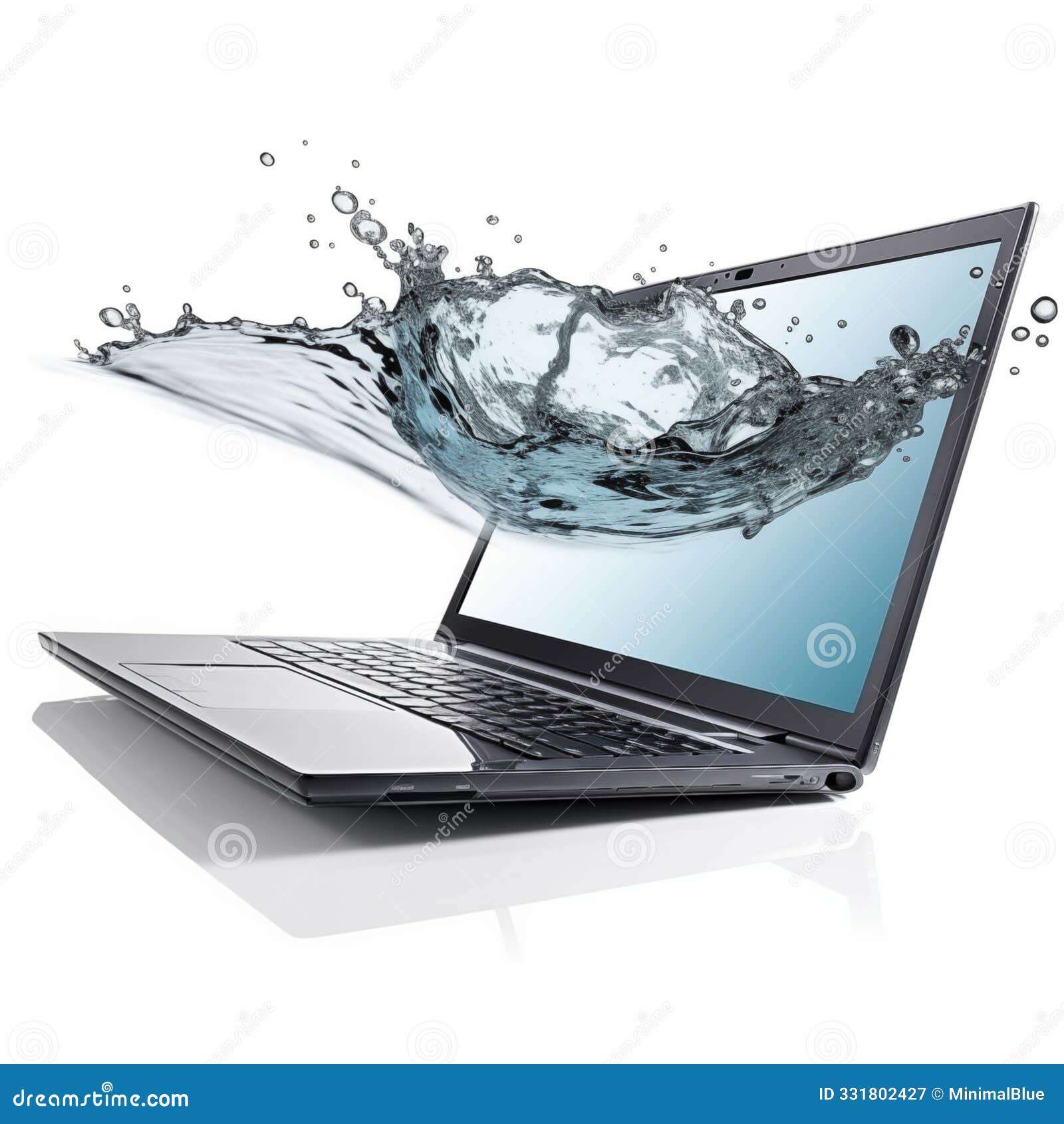 Water Splashing Out of Laptop Screen on White Background Stock ...