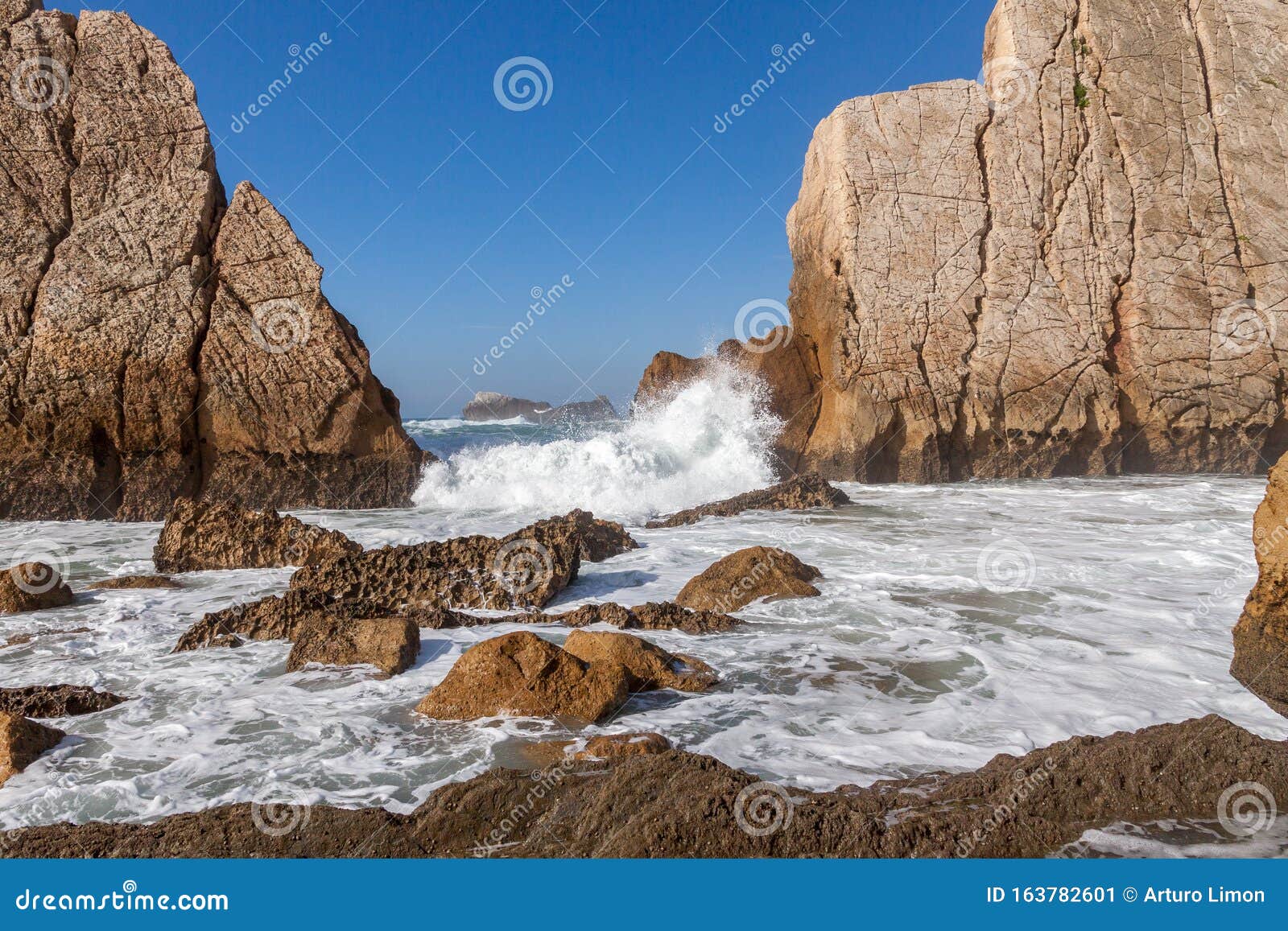 Sea Water Splashing between Rocks Stock Image - Image of leisure ...
