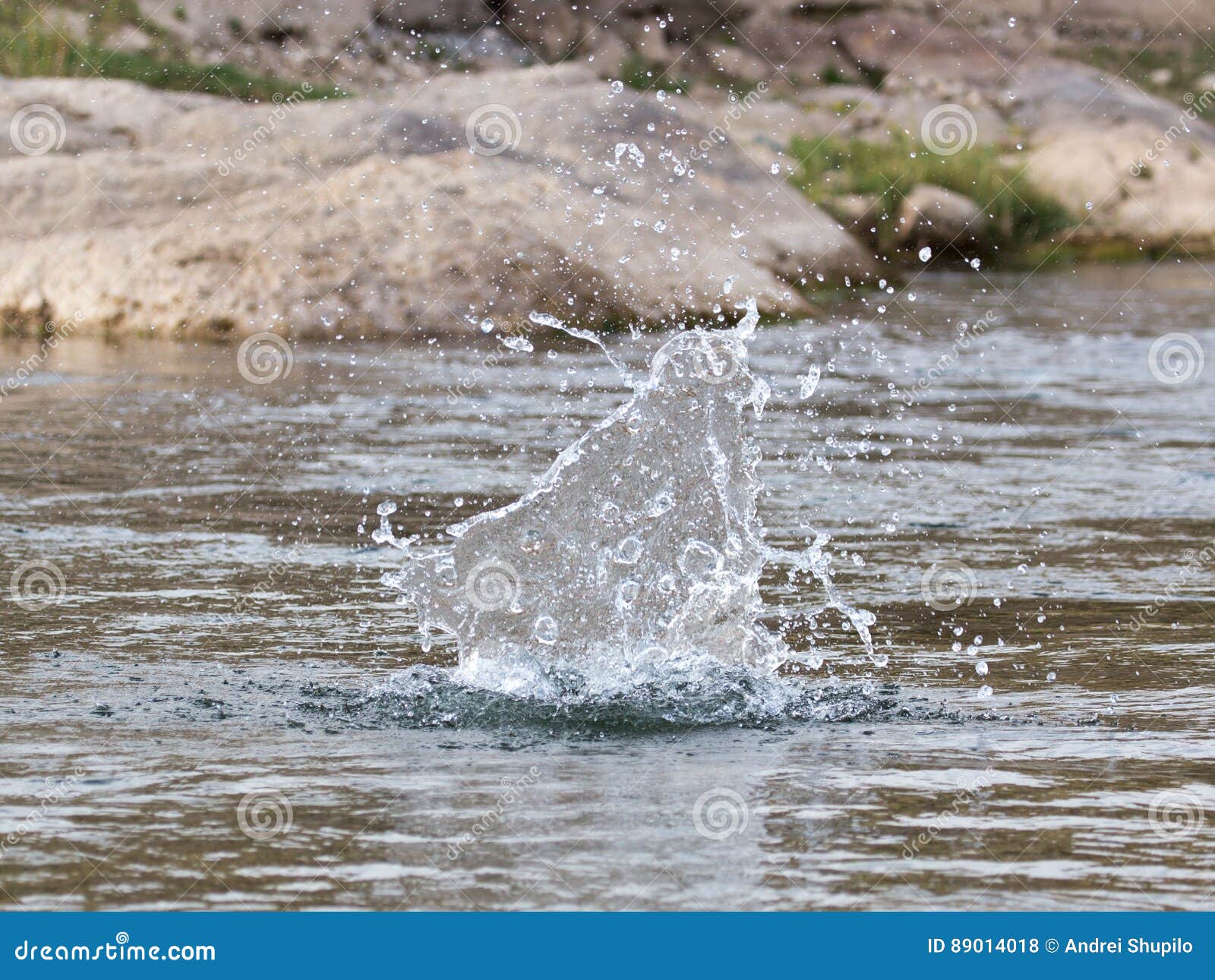 Water Splashing from a Stone in the River Stock Photo - Image of foam ...