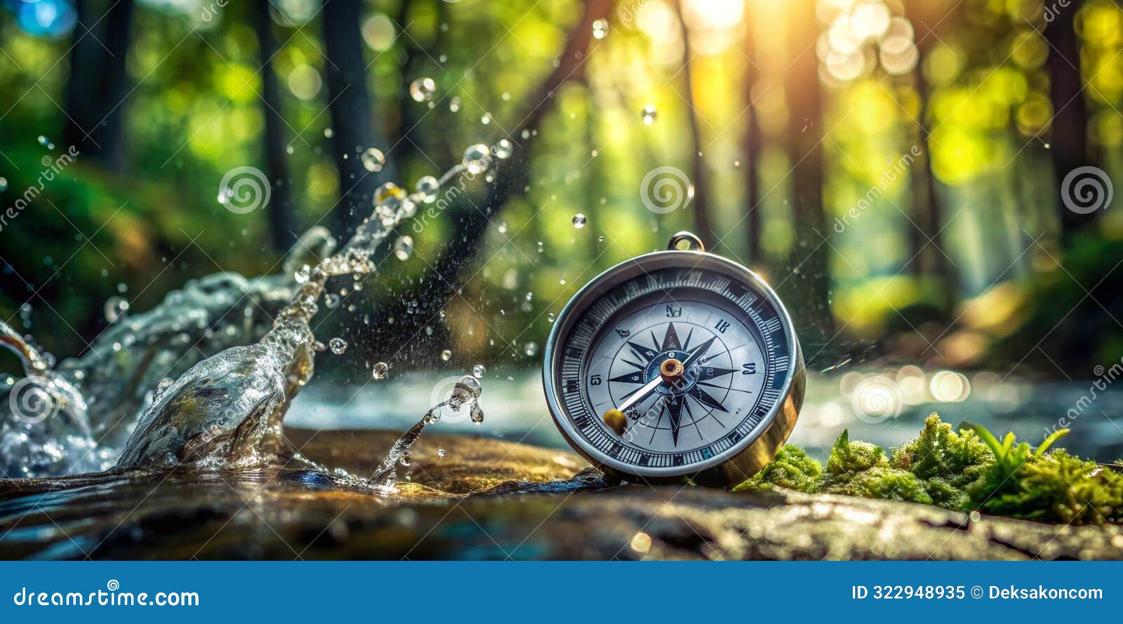 Water Splatterd on Top of a Compass in a Forest High Quality Details ...