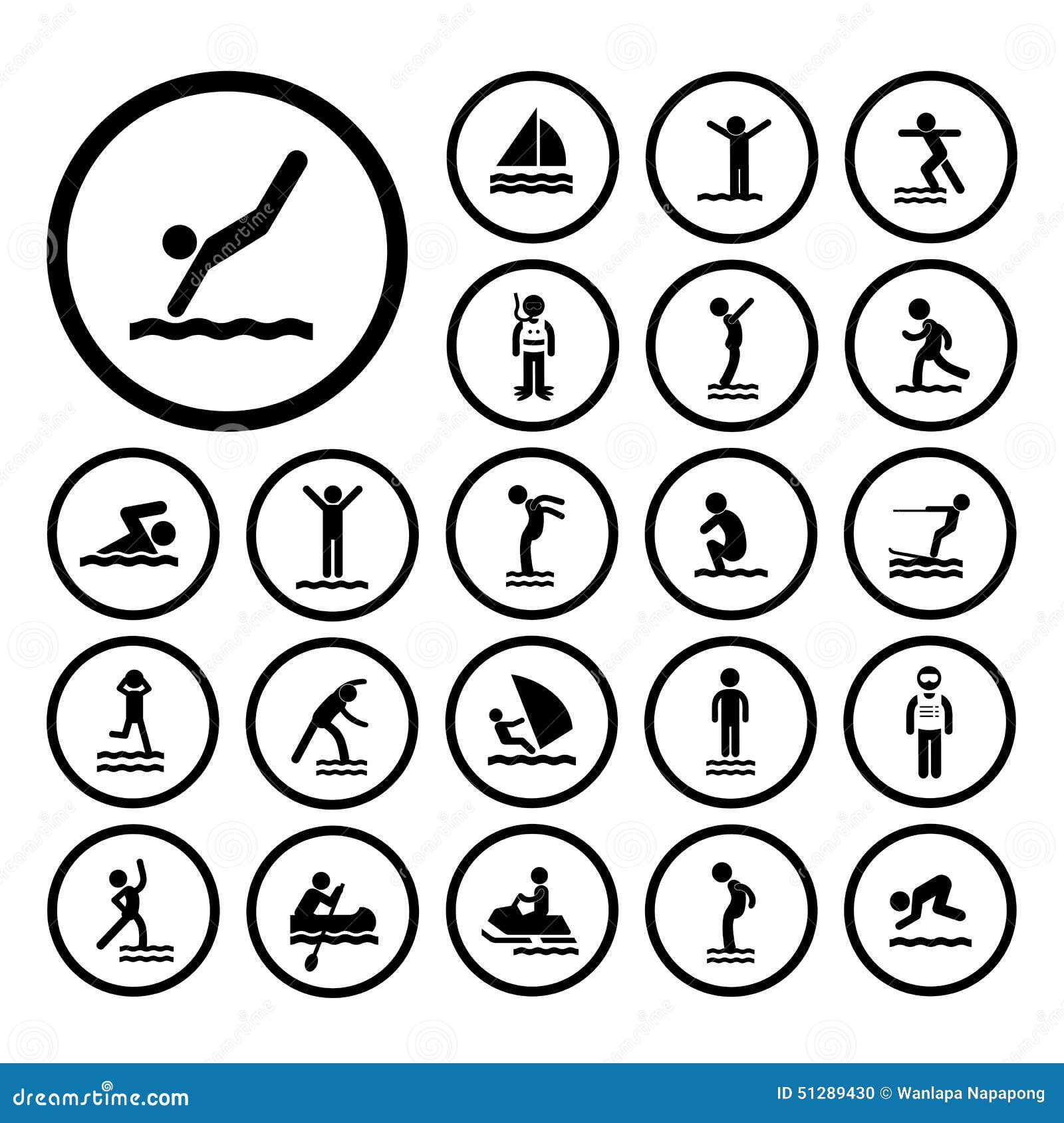 Water sport icon set stock vector. Illustration of holiday - 51289430