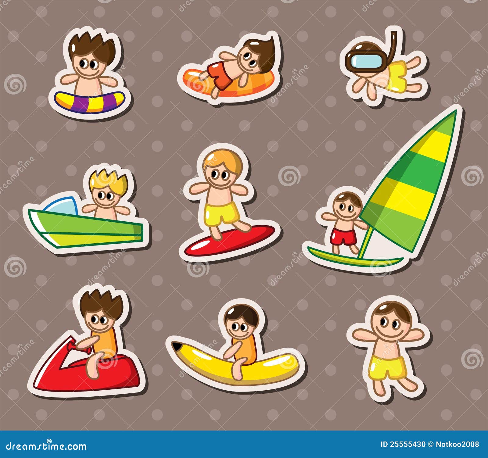 Water sport stickers stock vector. Illustration of design - 25555430