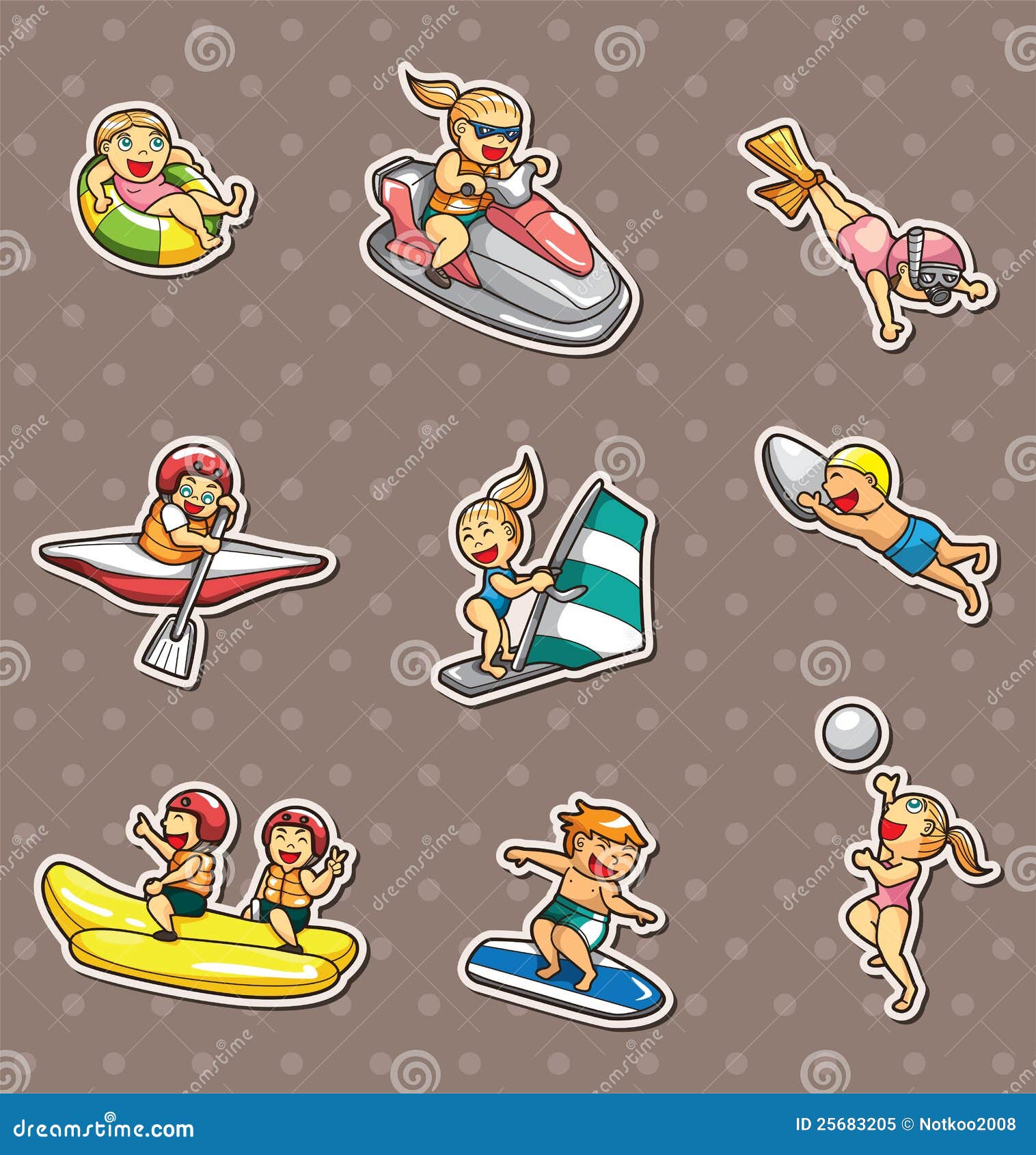 Water sport stickers stock vector. Illustration of raft - 25683205