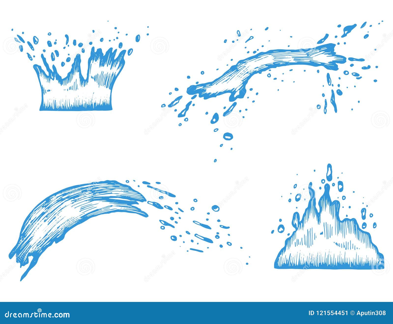 Water Spray Pattern Hand-drawn Monochrome Vector. Isolated on White ...