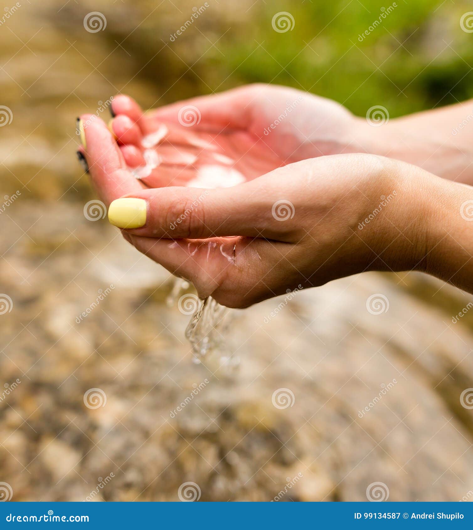 Water in the Spring in the Hands Stock Image - Image of cold, stone ...