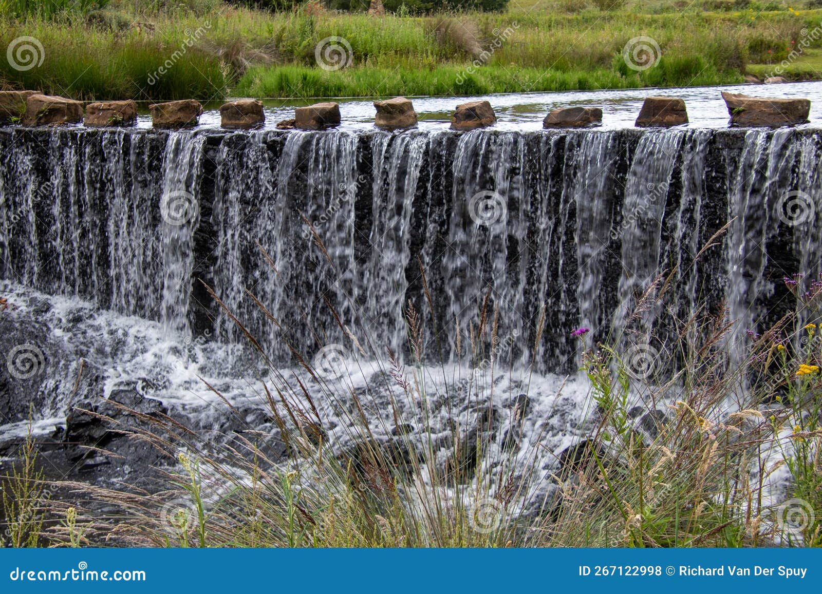 Water Runs Over the Wall of a Weir Stock Photo - Image of cover, board ...