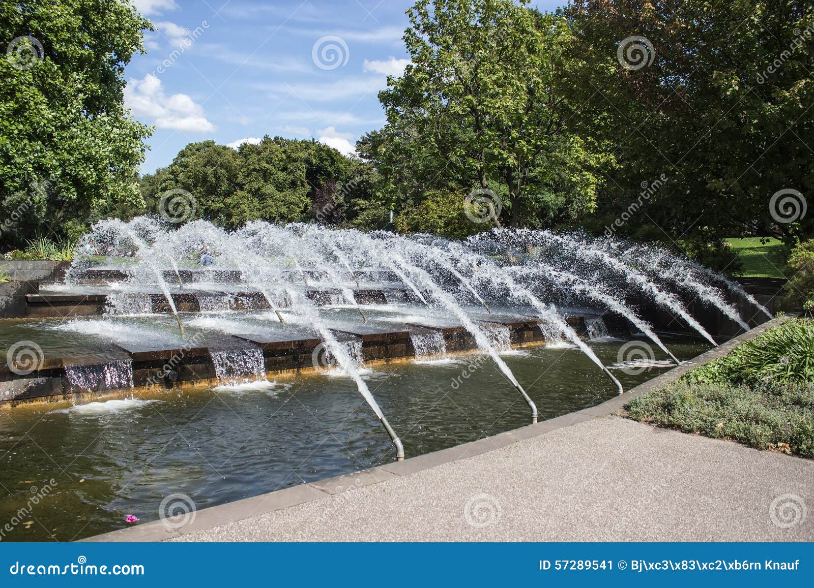 Water steps with fountains stock image. Image of nature - 57289541