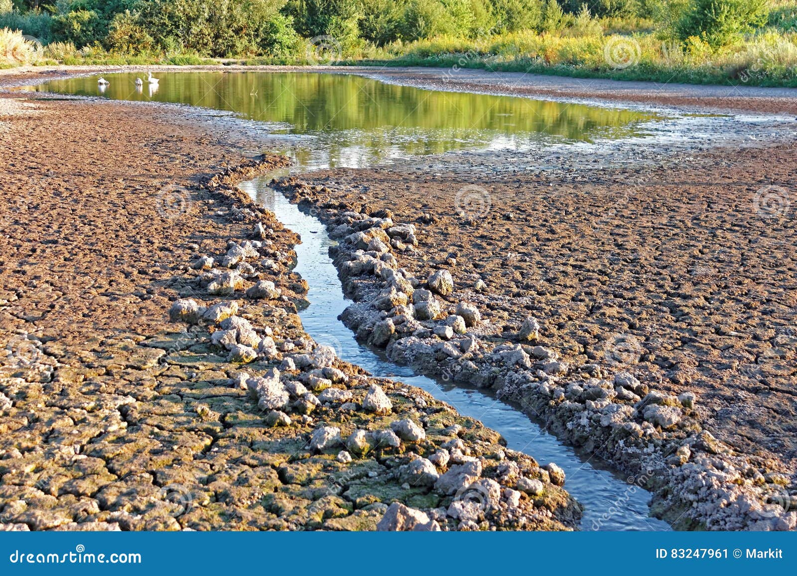 Water Stream Flows into the Pond Shrinking Stock Image - Image of earth ...