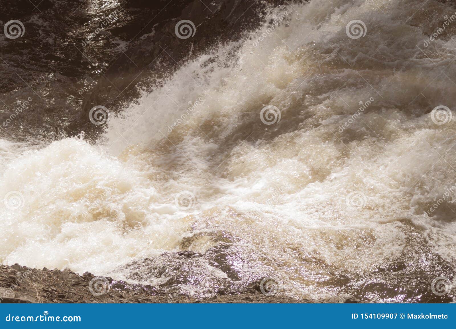 Water Stream with Foam. Falling River Water. Waterfall Flow. Abstract ...
