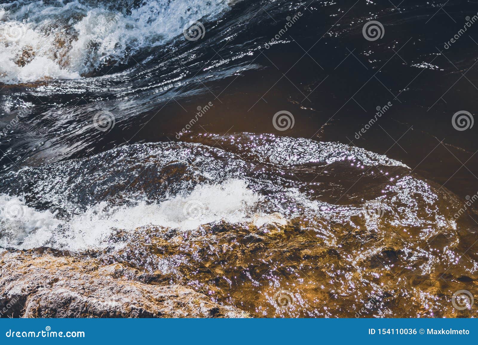 Water Stream with Foam. Falling River Water. Waterfall Flow. Abstract ...