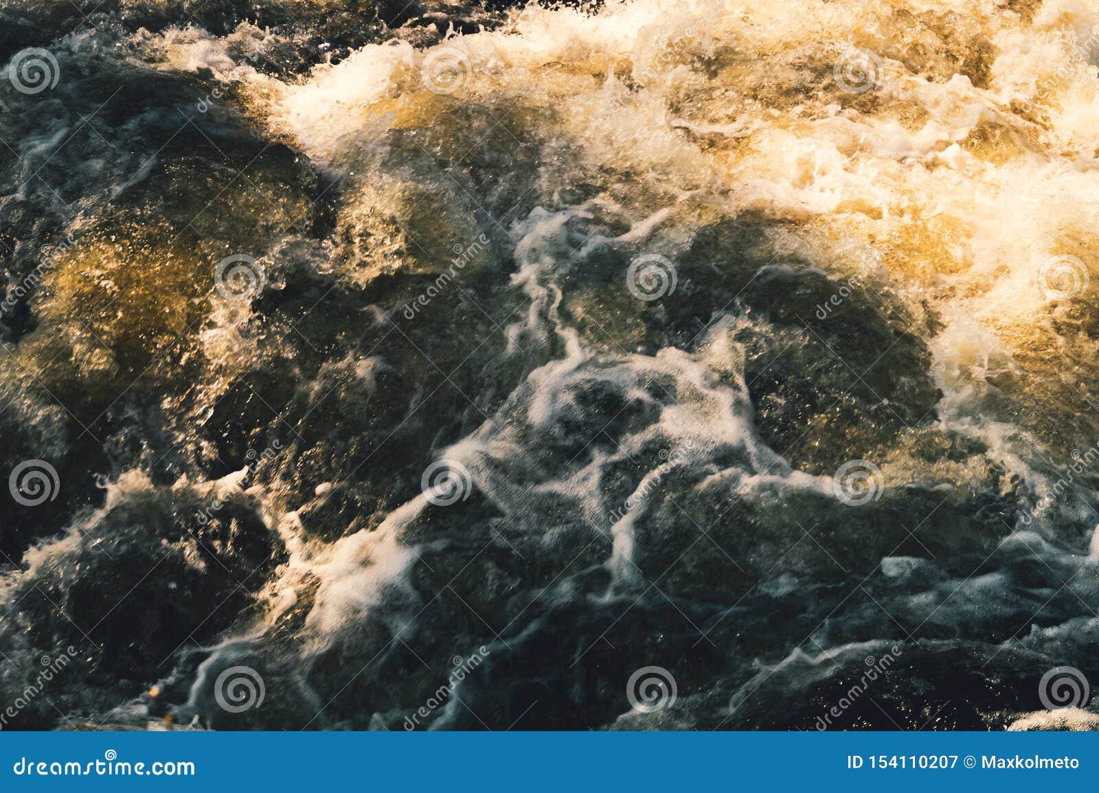 Water Stream With Foam. Falling River Water. Waterfall Flow. Abstract ...