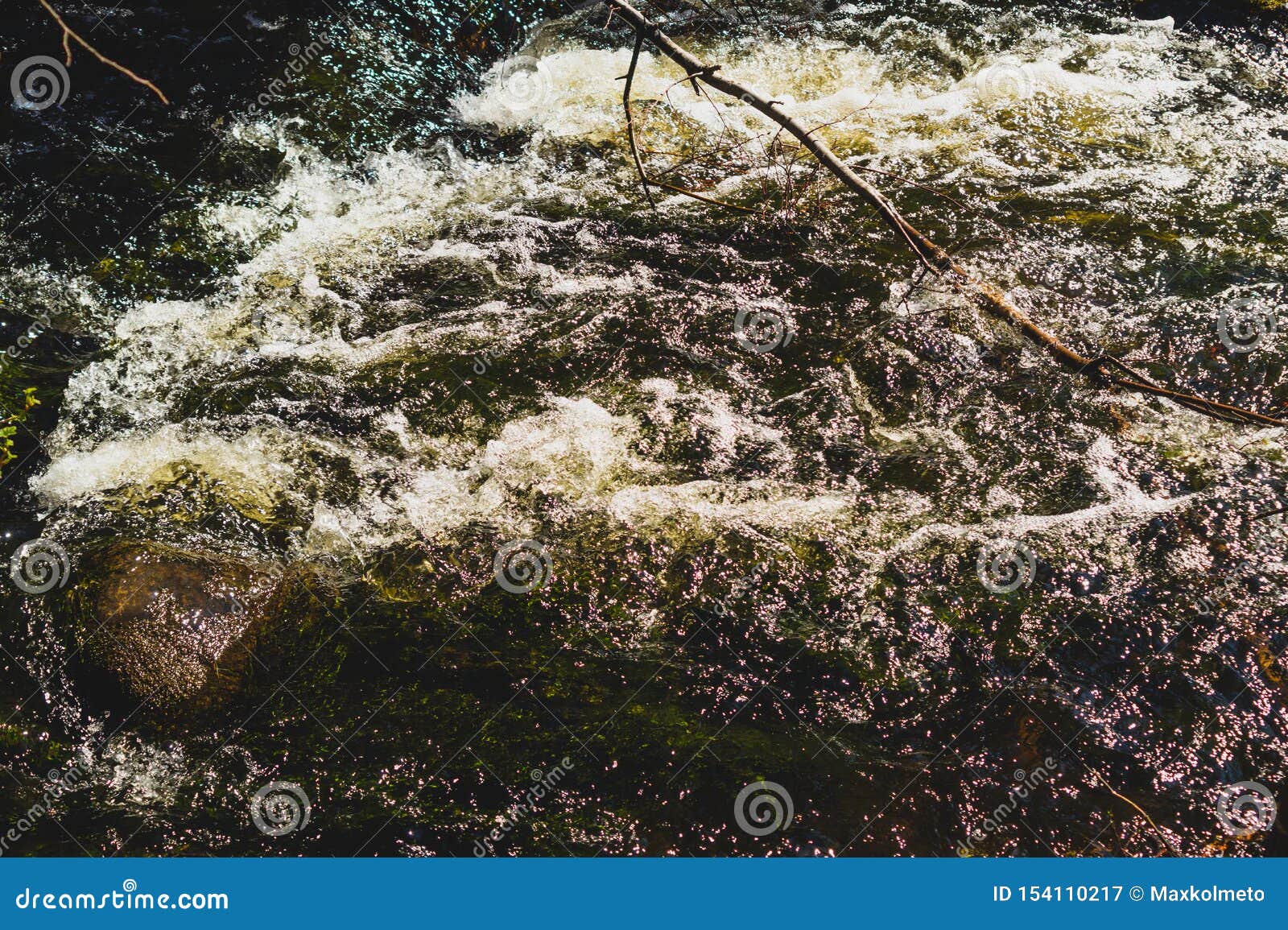 Water Stream with Foam. Falling River Water. Waterfall Flow. Abstract ...