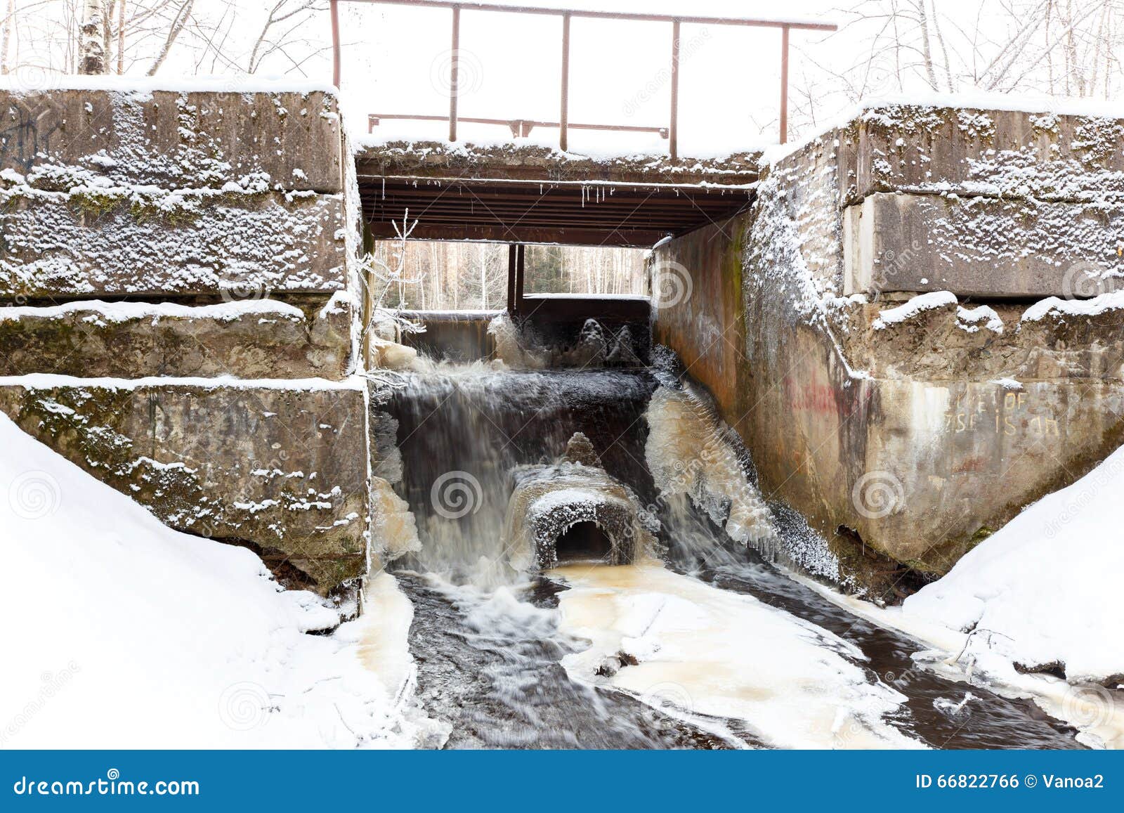 Water Stream through the River Dam in Winter Stock Photo - Image of ...
