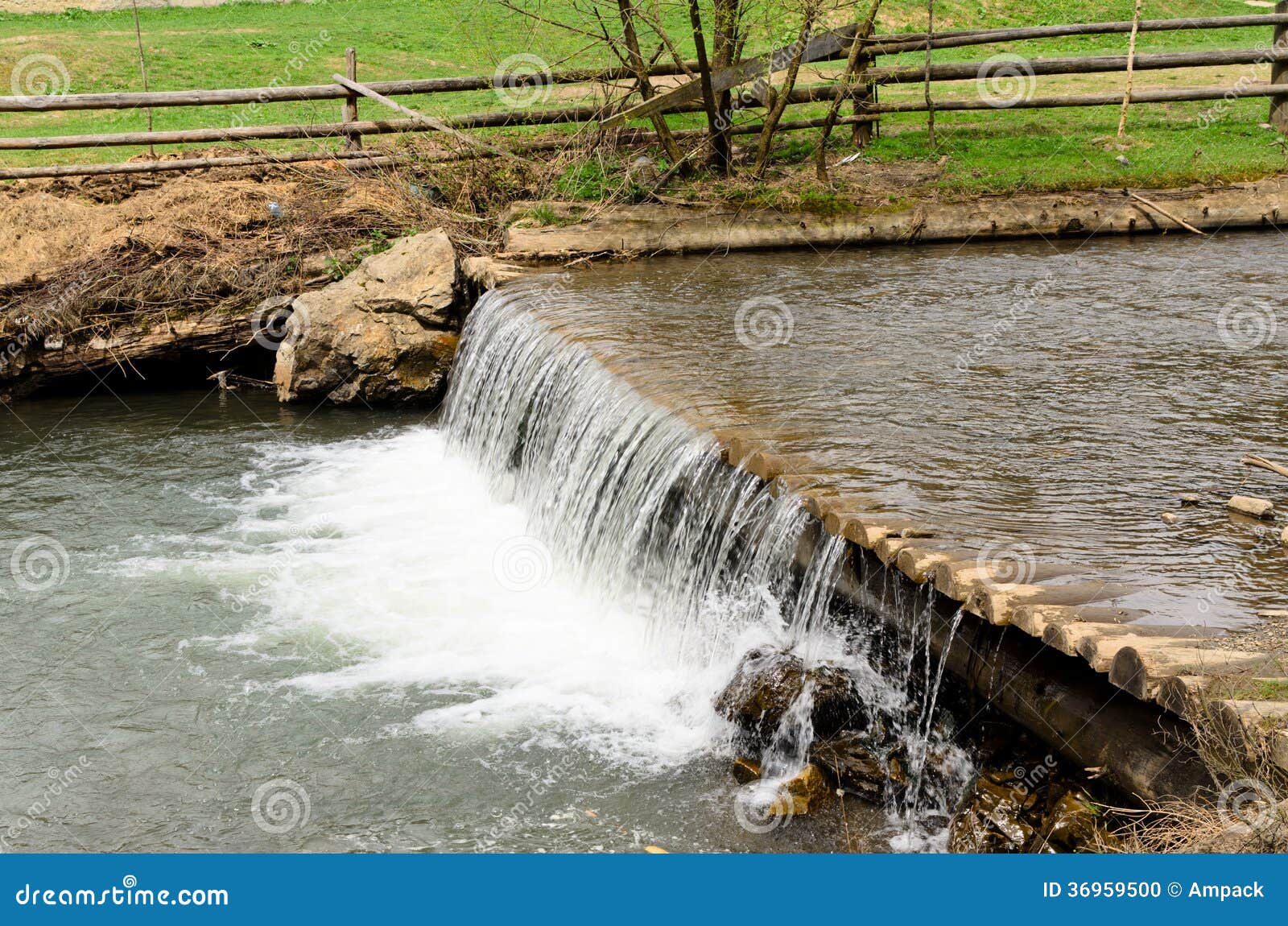 Water in a Stream Running Over a Weir Stock Photo - Image of river ...
