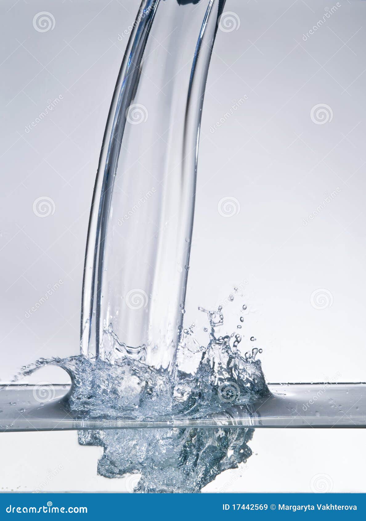 Water Stream with Splash on Blue Stock Image - Image of bright, bath ...