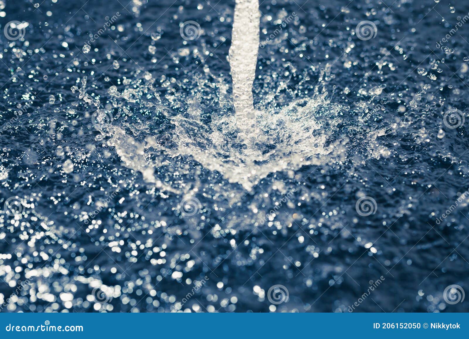Water Stream with Splash Drops, Blue Background Stock Photo - Image of ...
