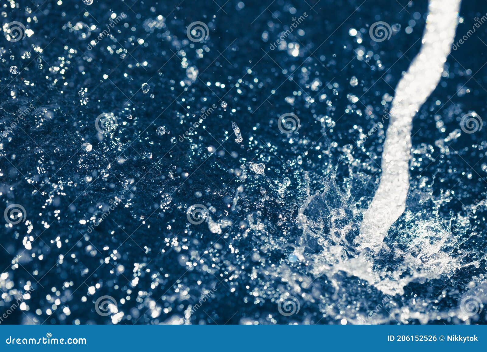 Water Stream with Splash Drops, Blue Background Stock Photo - Image of ...