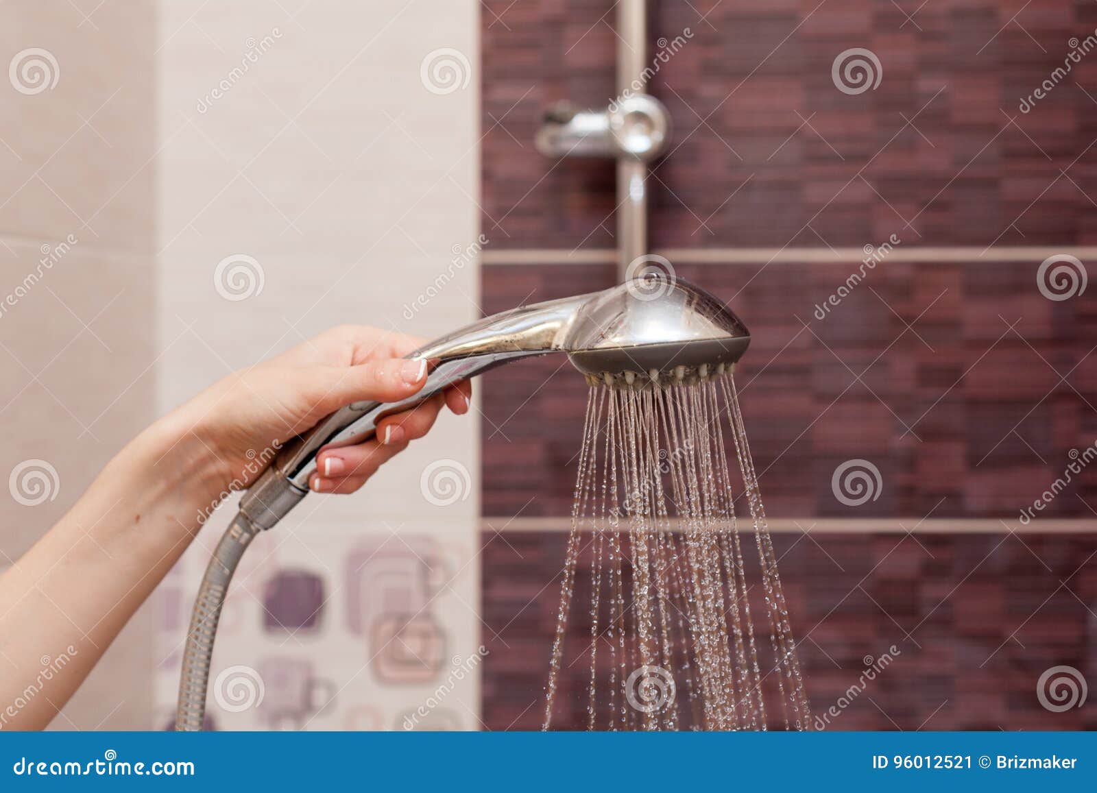 Water Streams Flow Out of Working Shower Head Right Down Stock Image ...