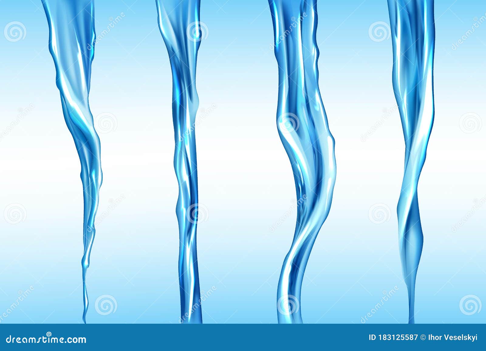 Water Streams Set, Isolated Flow Motion of Liquid Stock Illustration ...