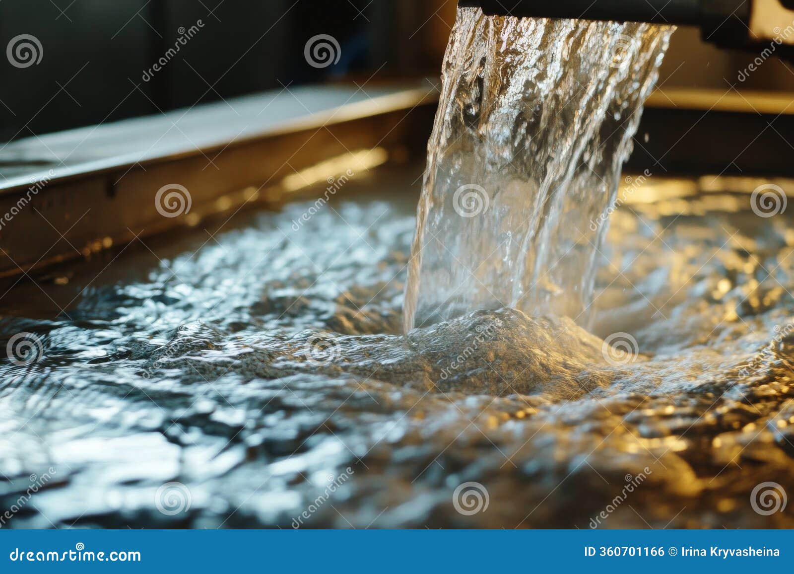 Water Flows from a Tap into a Circular Basin Creating Ripples and ...