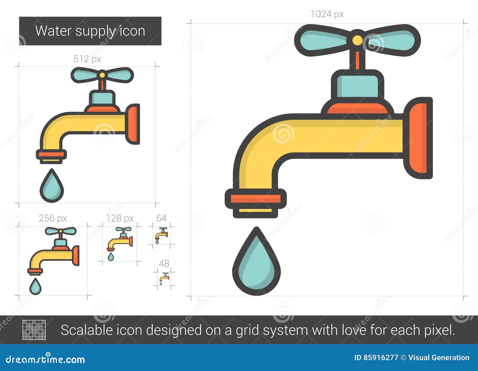 Water supply line icon. stock vector. Illustration of drip - 85916277
