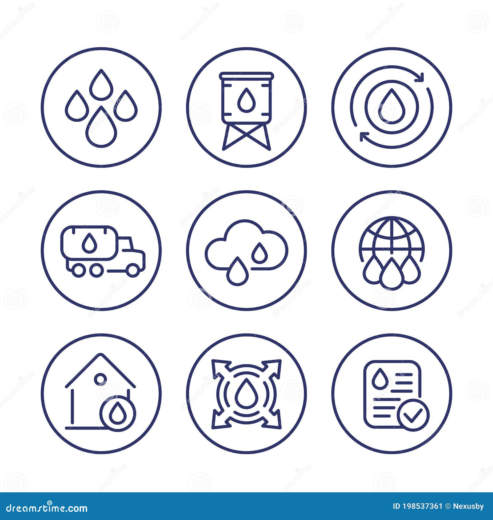Water Supply Line Icons Set Stock Vector - Illustration of distribution ...