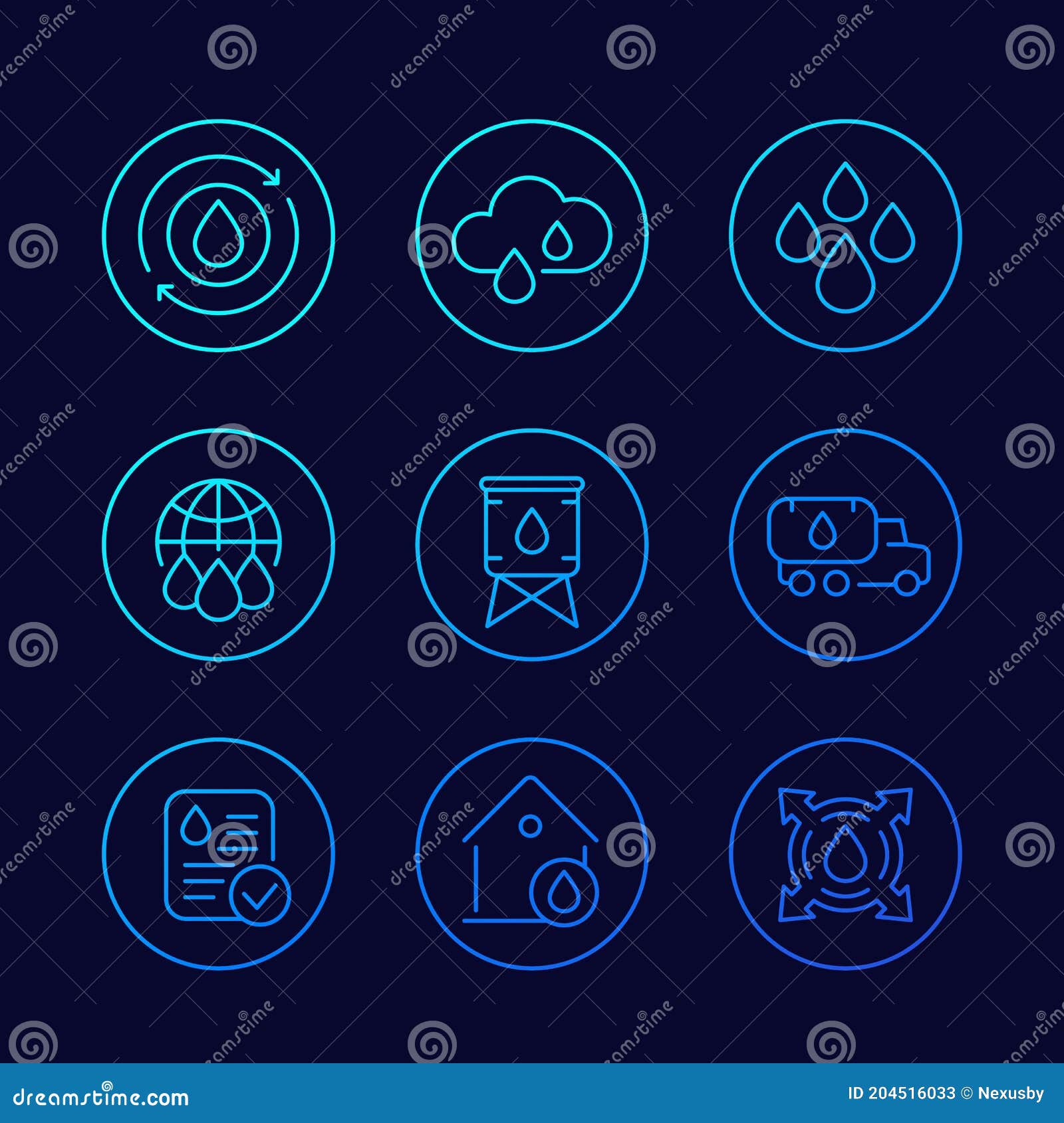 Water Supply, Resources Linear Vector Icons Set Stock Vector ...