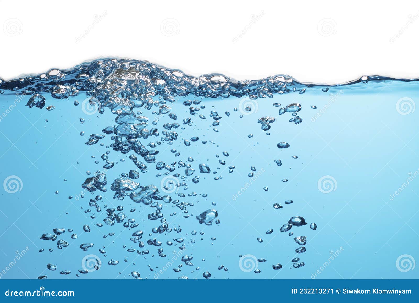 Water Surface with Ripple and Bubbles Float Up on White Background ...
