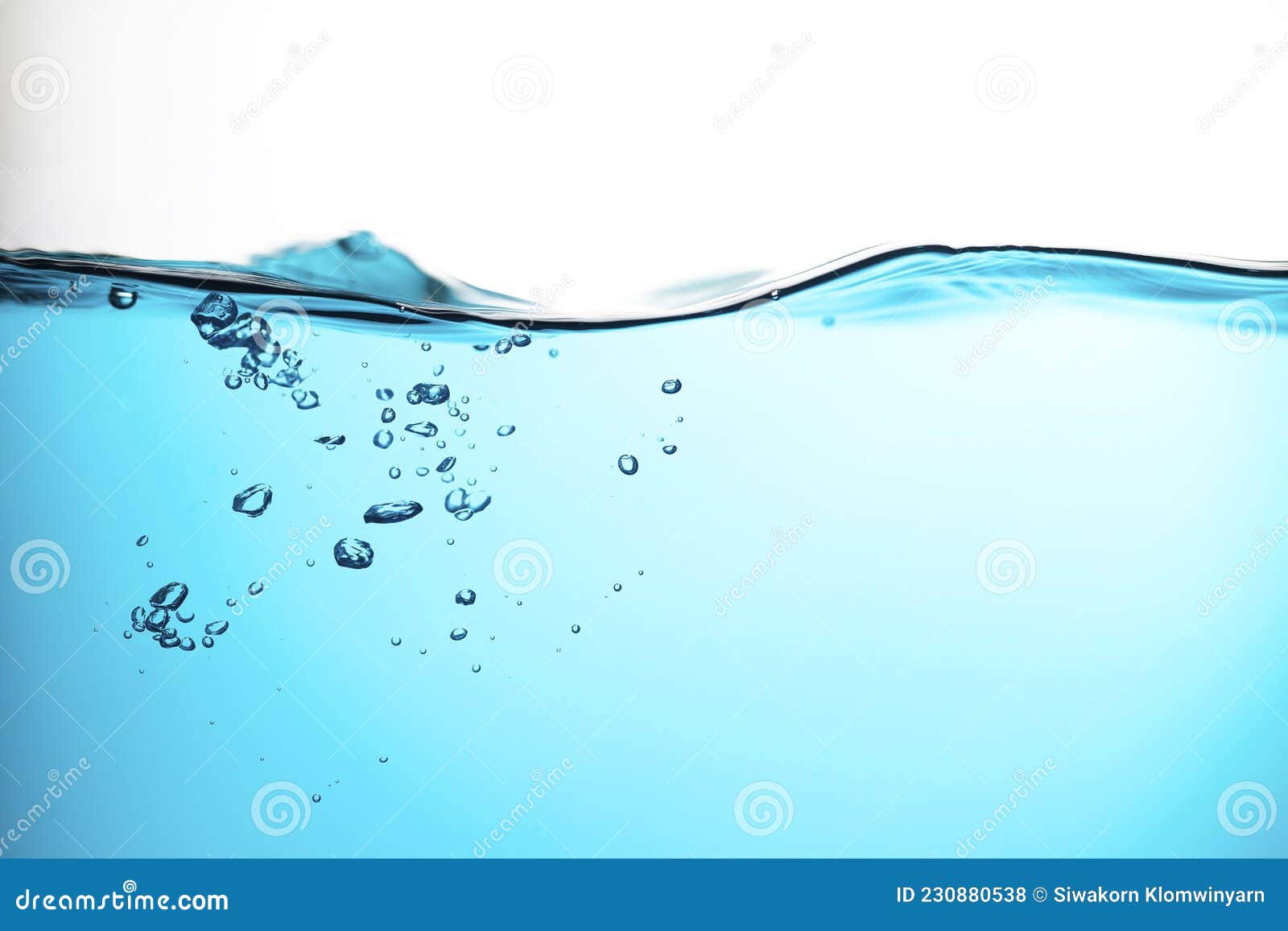 Water Surface with Ripple and Bubbles Float Up on White Background ...