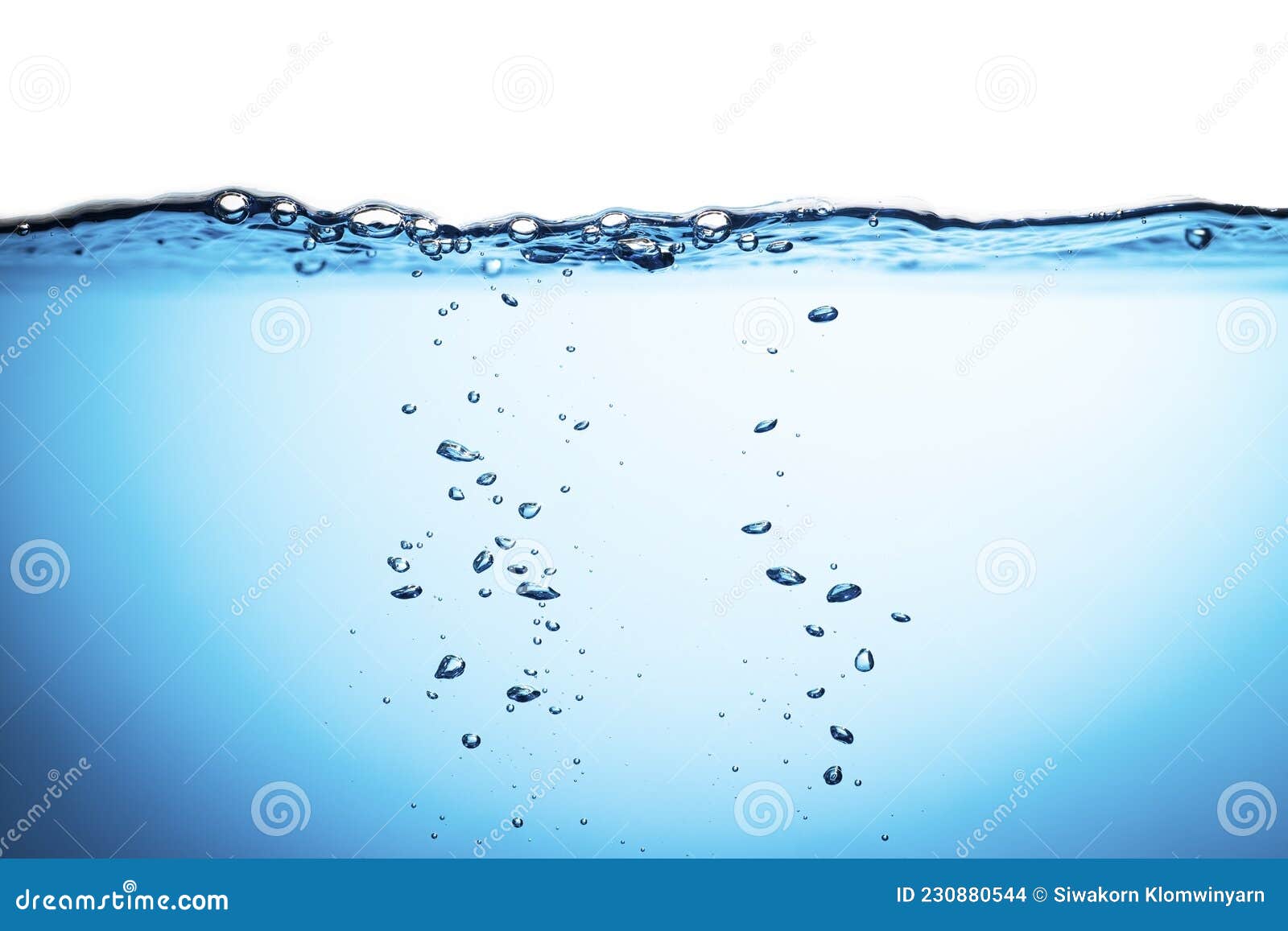 Water Surface with Ripple and Bubbles Float Up on White Background ...
